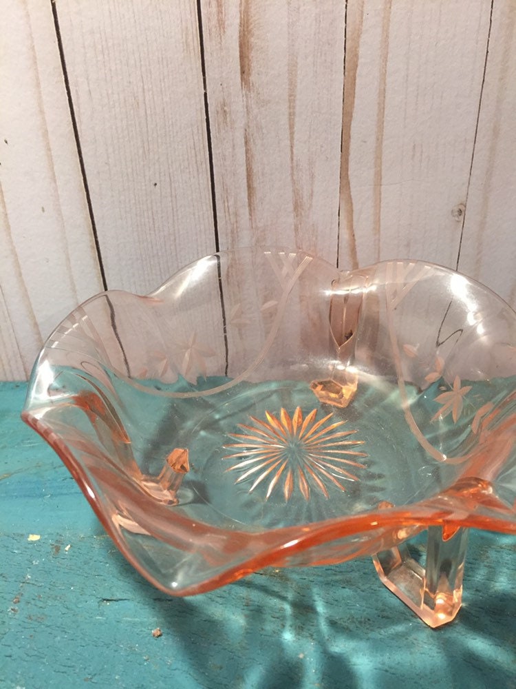 Pink Depression Glass Candy Dish MCM Pink Glass Tripod - Etsy