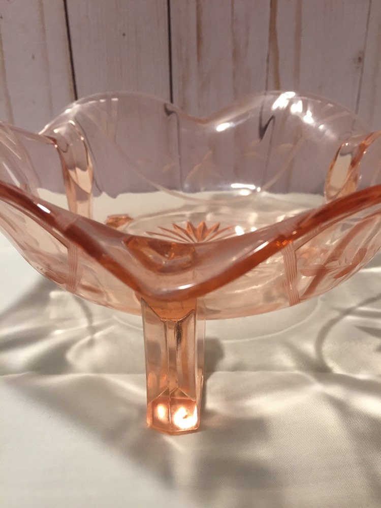 Pink Depression Glass Candy Dish MCM Pink Glass Tripod - Etsy
