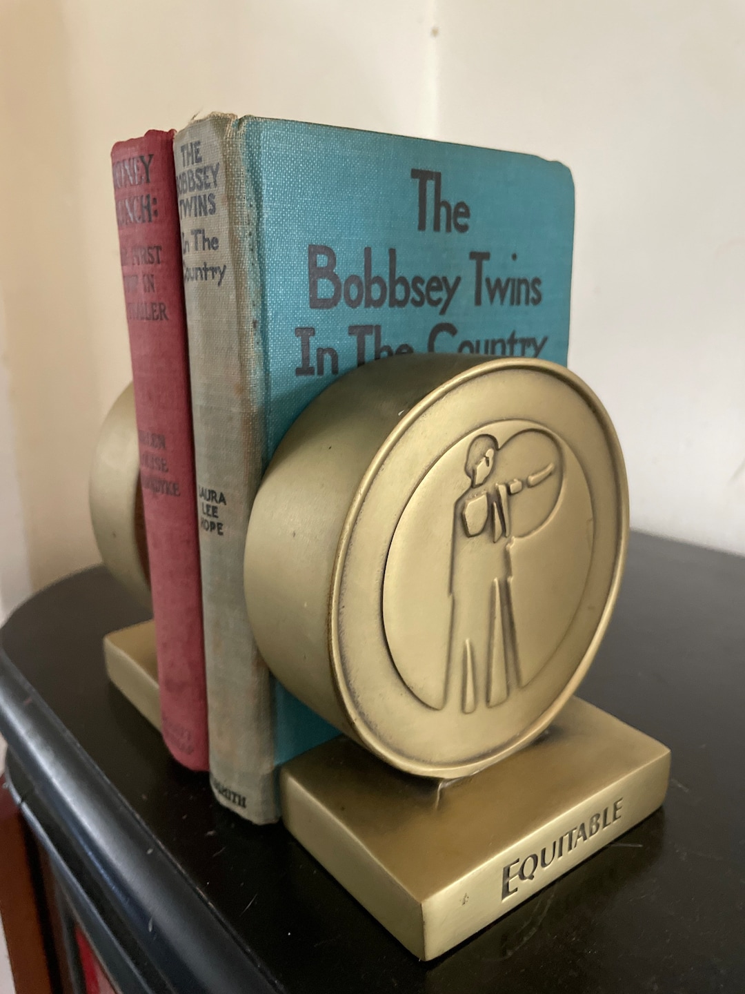 Vintage Mid Century Deco Graphic Bronze Bookends, Equitable Insurance ...