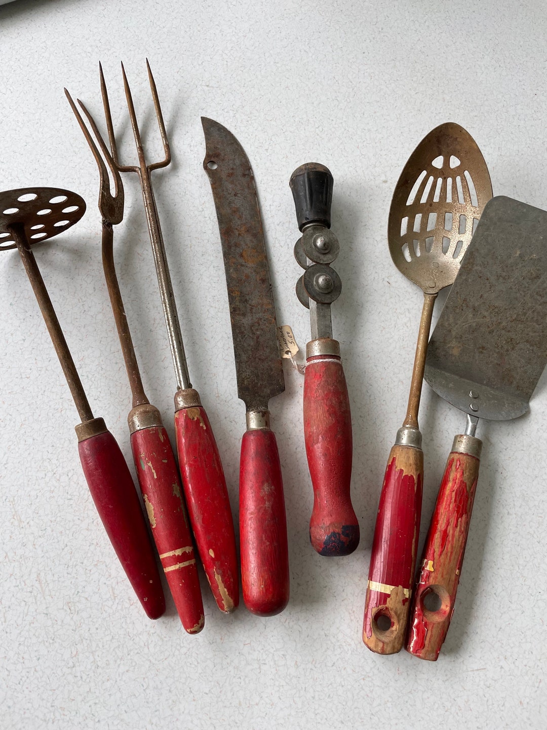 Vintage Red Handle Kitchen Tools, Small Sized, Farmhouse Kitchen ...