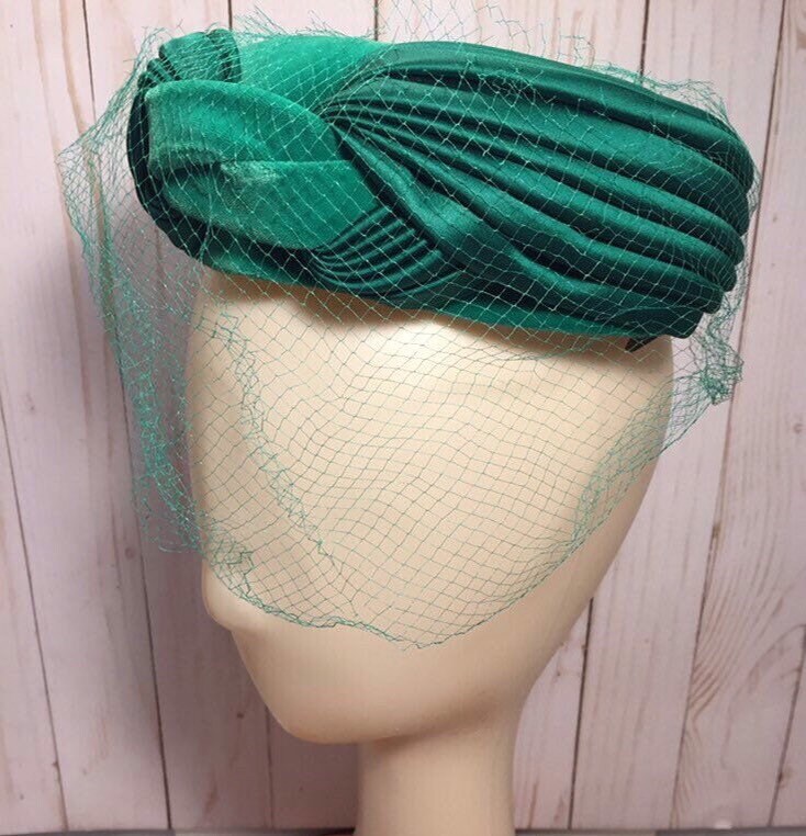 Vintage Open Top Hat With Netting Emerald Green Fascinator - Etsy