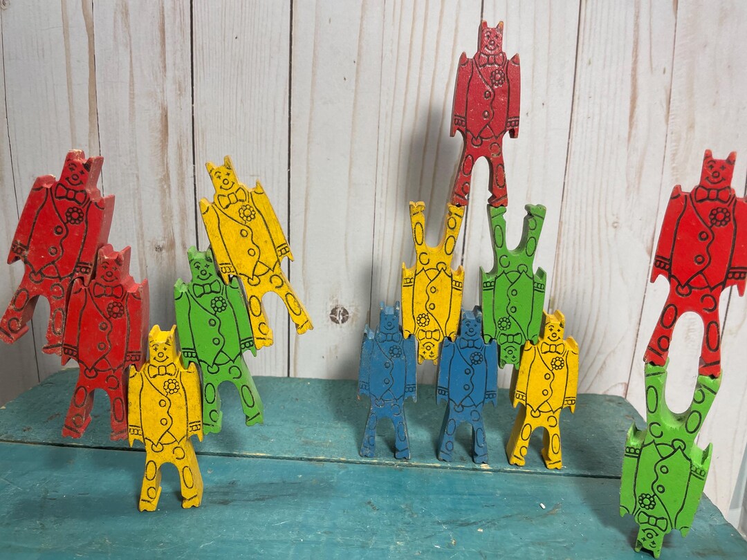Vintage Wooden Stacking Clowns, Set of 12, Bill Ding Clowns, Clever ...