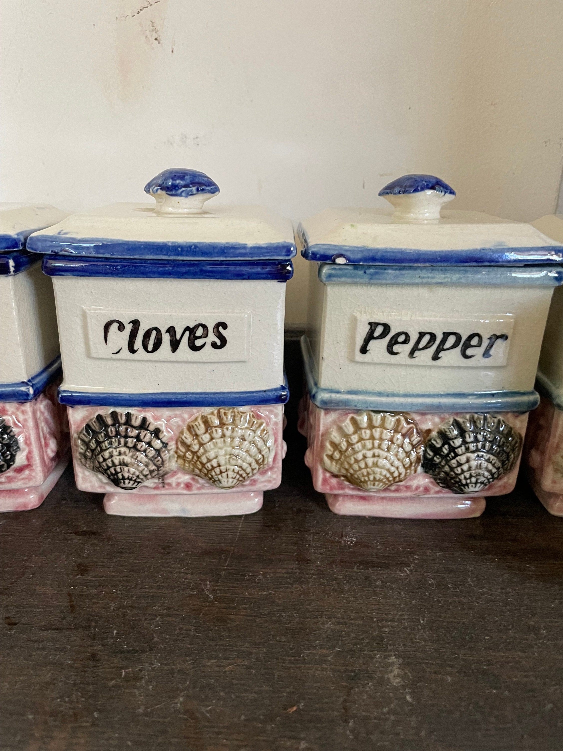 Vintage Ceramic Spice Containers , Seashell Motif, Beach Theme, Buyers ...