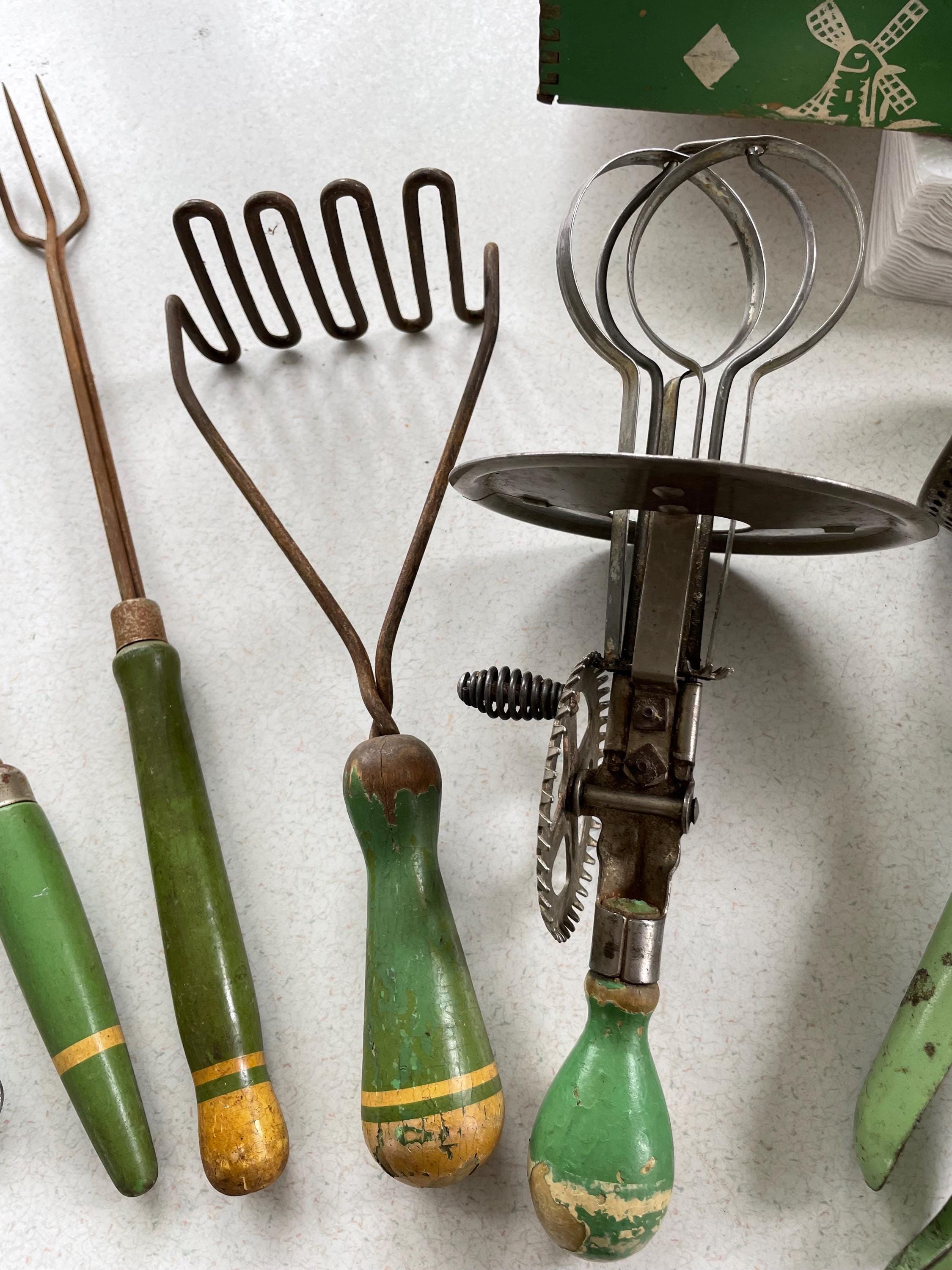 Vintage Green Handle Kitchen Hand Tools, Larger Sizes, Farmhouse ...