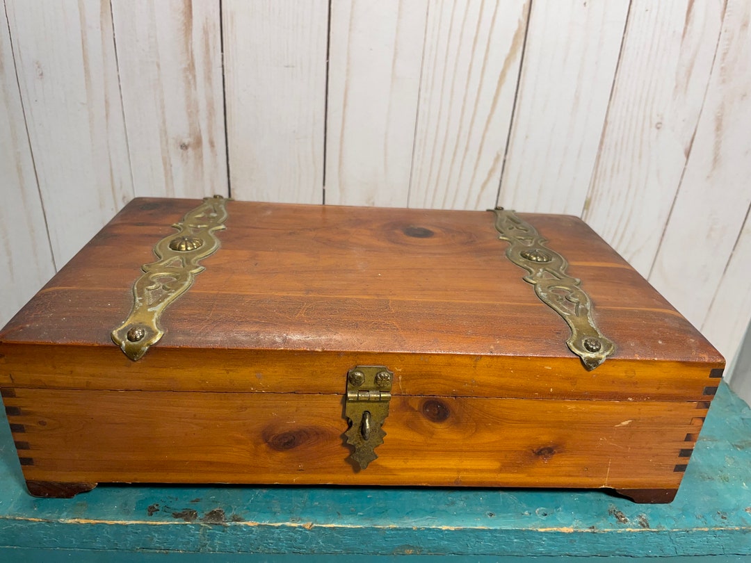 Vintage Handcrafted Cedar Box With Brass Trim, Vintage Vanity, Jewelry ...