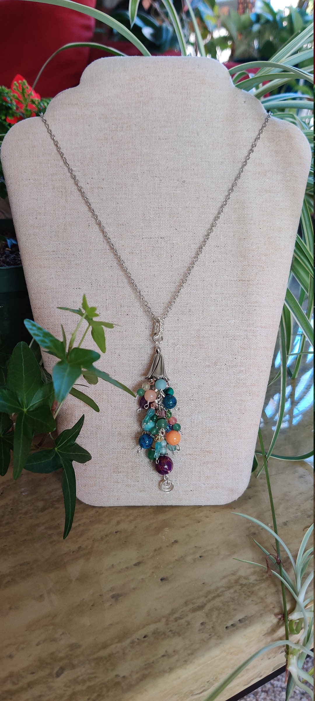 Flower Cone Multicolor Gem Pendant - Etsy
