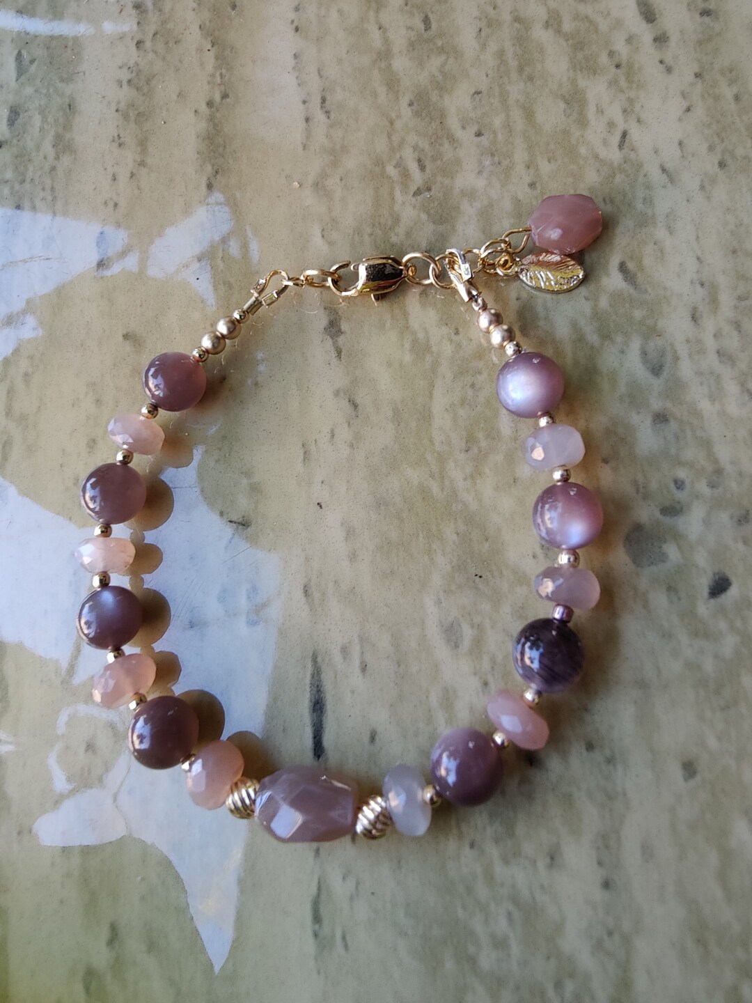 Coffee Moonstone & Gold Bead Bracelet - Etsy