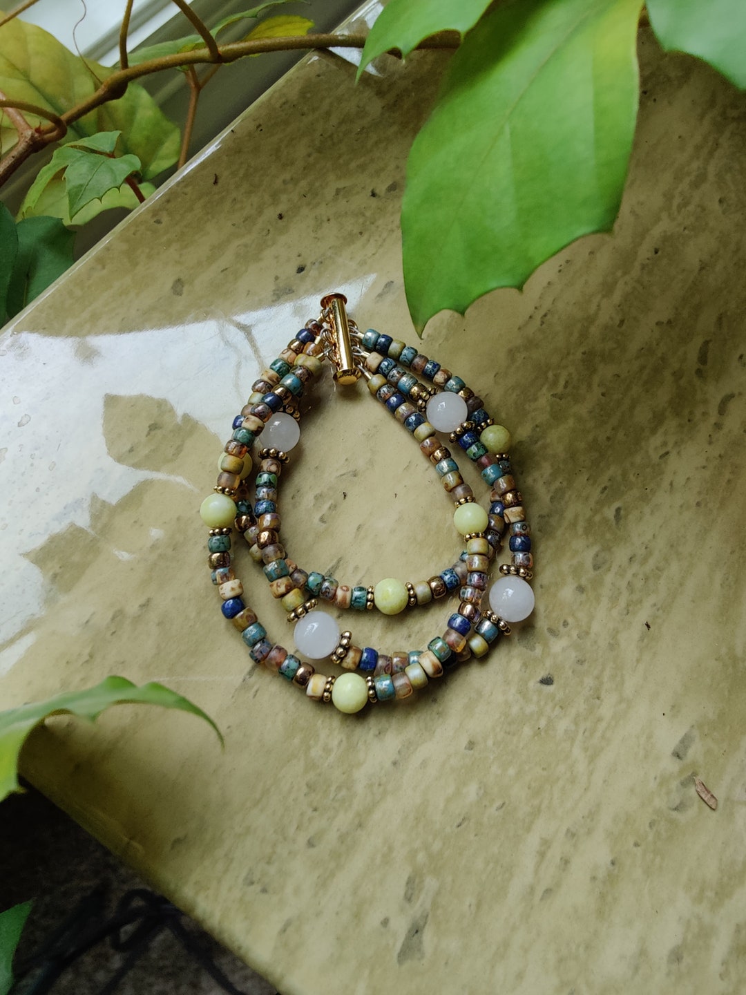 Three Strand Multicolor Bead Bracelet - Etsy