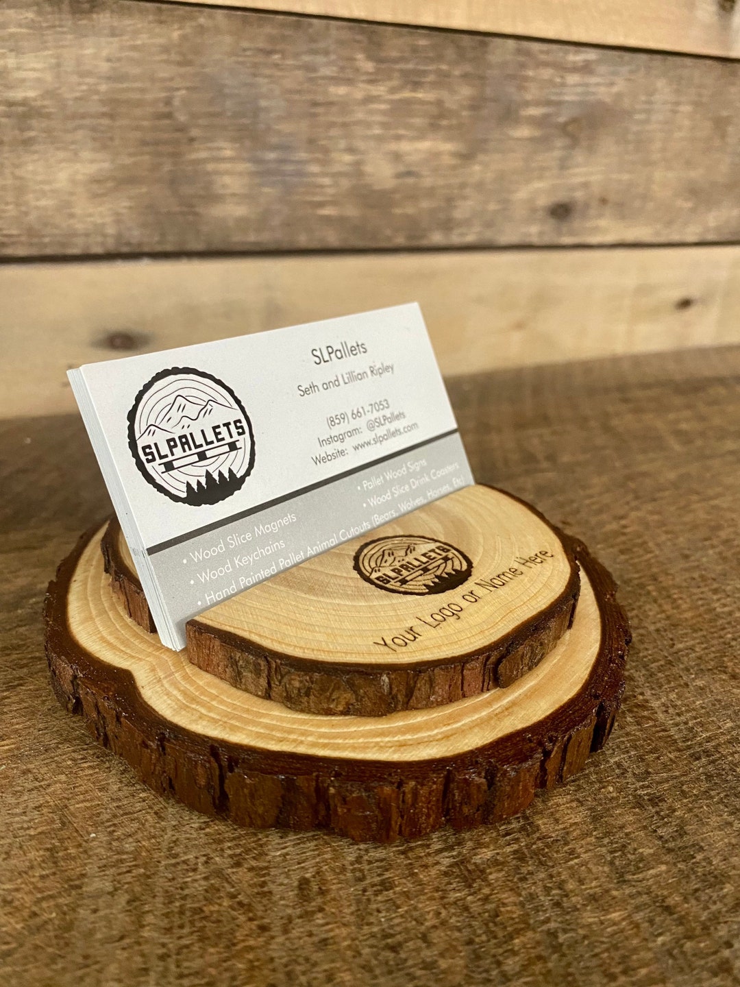 Customized Wood Slice Business Card Holder - Etsy