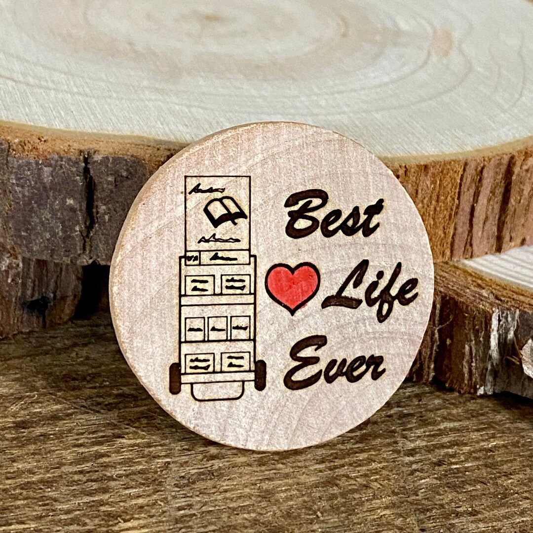 Best Life Ever 1.5" JW Wood Lapel Pin; Cart Witnessing; Hand Painted and Laser Engraved, With ...