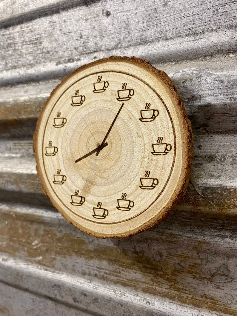 Wood Slice Fridge Magnet handmade Coffee Mug Clock - Etsy