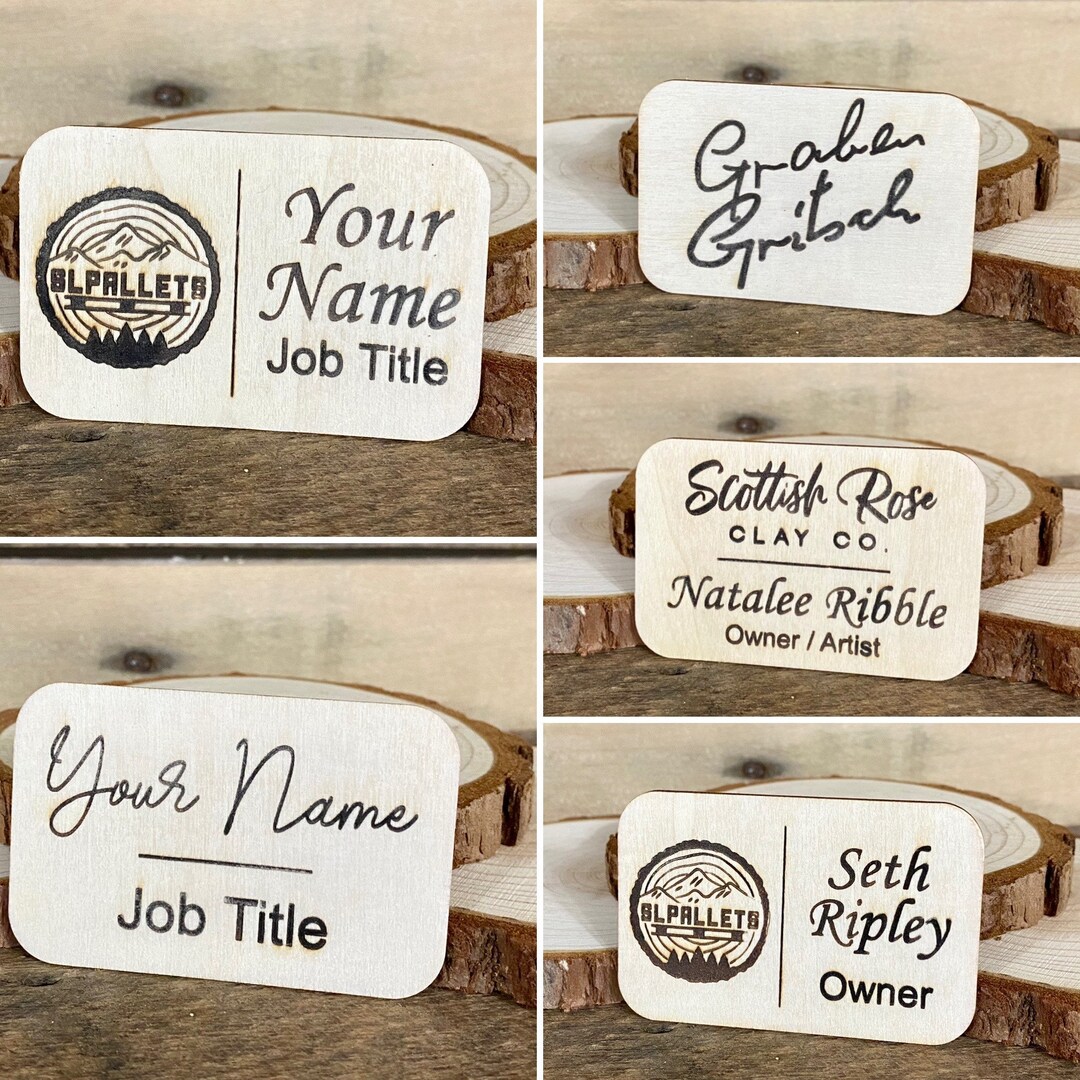 Custom Wood Name Tag With Logo; Personalized Name Badge, Employee Name ...