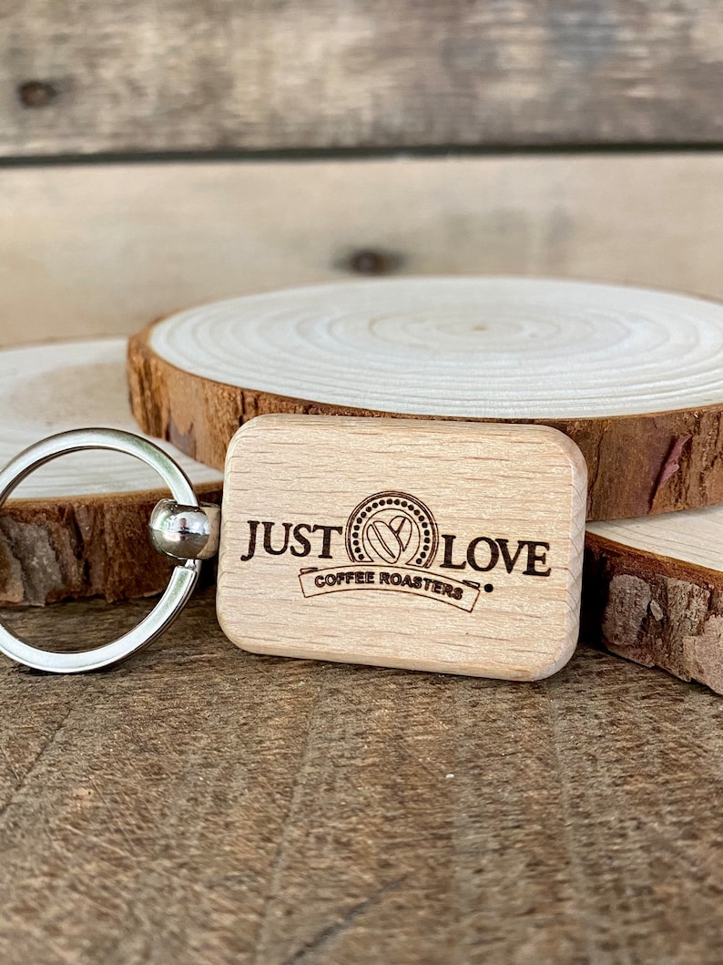 Custom Wood Keychain - Your Company Logo / Slogan Laser Engraved - Etsy
