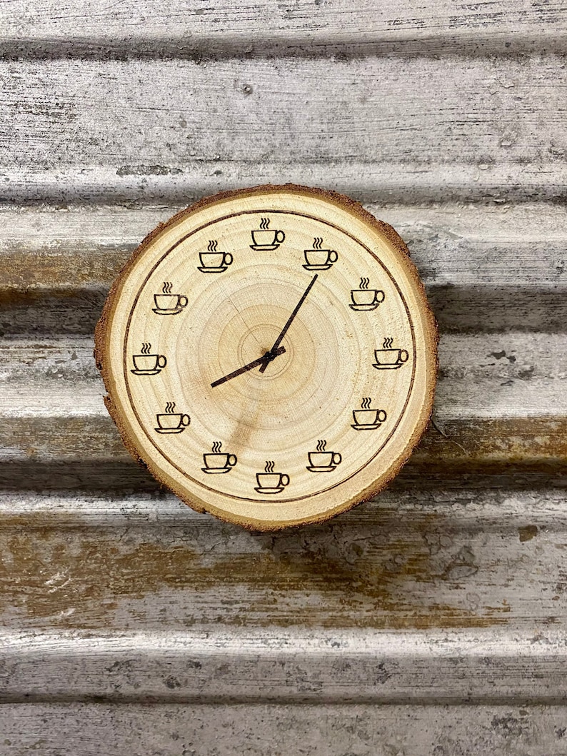 Wood Slice Fridge Magnet handmade Coffee Mug Clock - Etsy