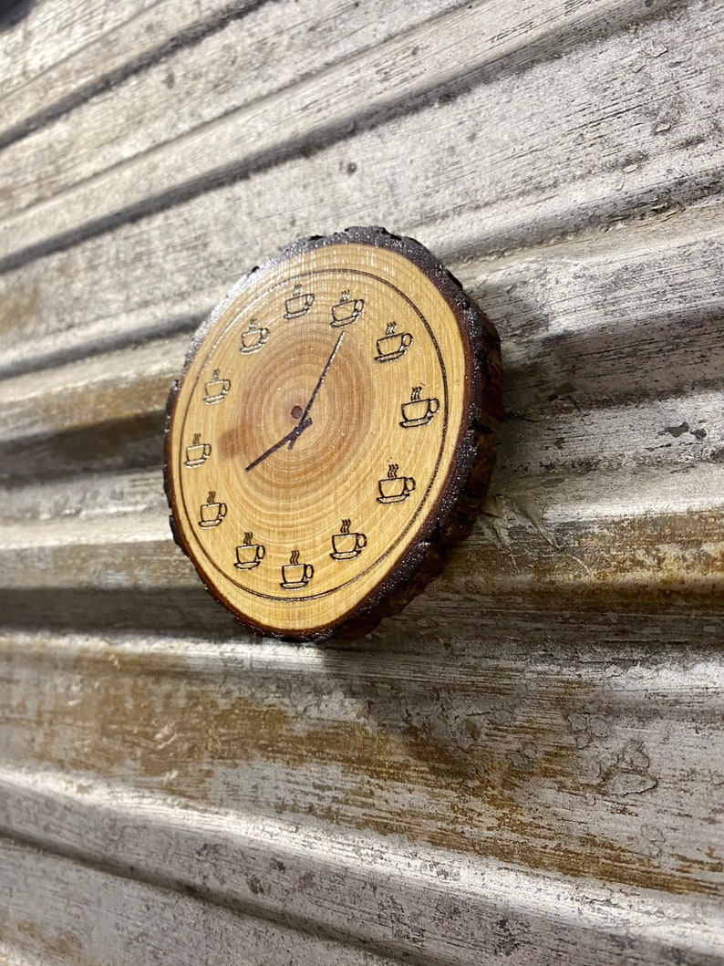 Wood Slice Fridge Magnet handmade Coffee Mug Clock - Etsy