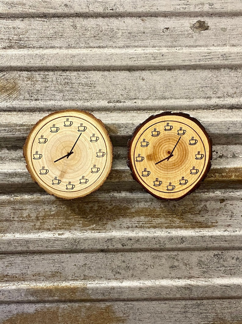 Wood Slice Fridge Magnet handmade Coffee Mug Clock - Etsy