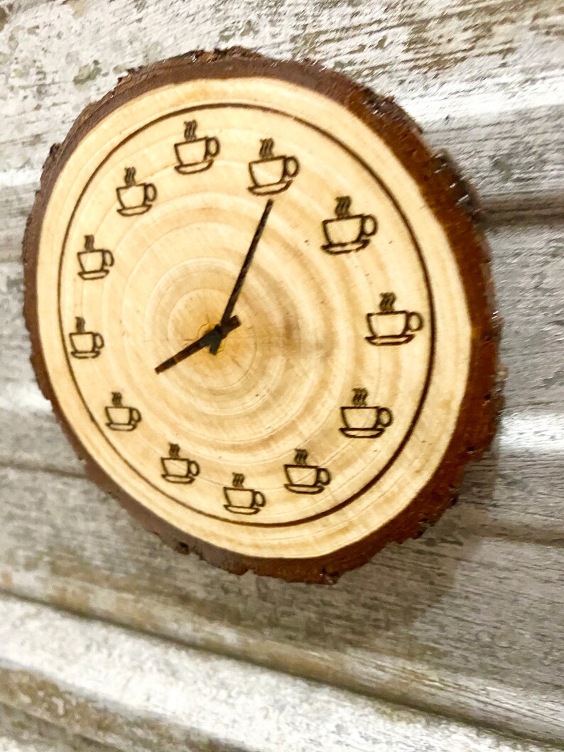 Wood Slice Fridge Magnet Handmade Coffee Mug Clock | Etsy
