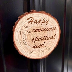 2026 Year Text Magnet (wood Slices) - Matthew 5:3 Happy Are Those ...