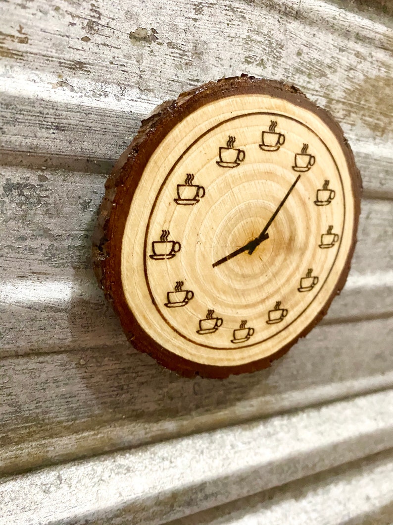 Wood Slice Fridge Magnet Handmade Coffee Mug Clock | Etsy