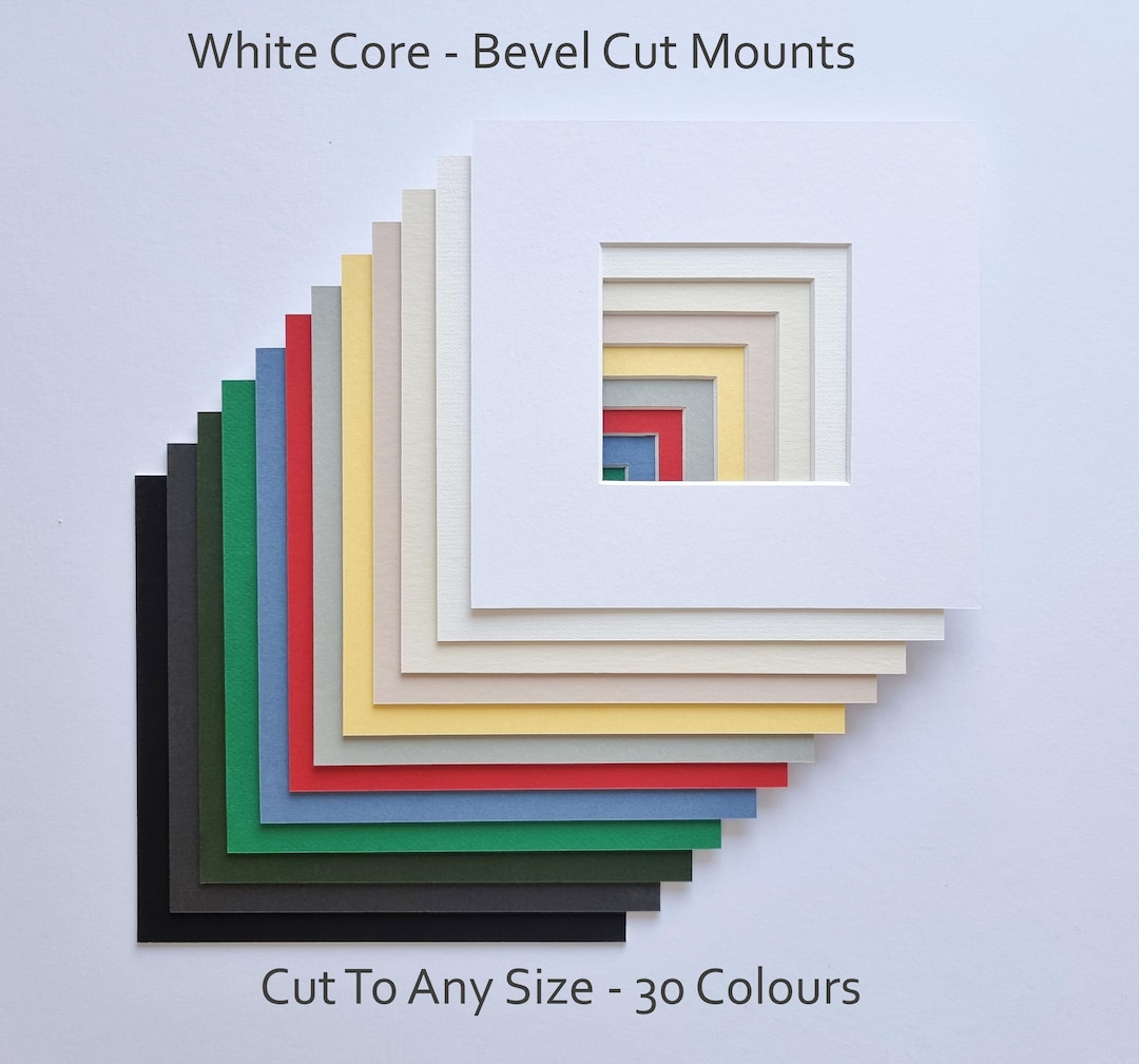 Custom Whitecore 1.4mm Picture Mount Bevel Cut Mat Board for Photos & Art Choice of 30 Colours ...