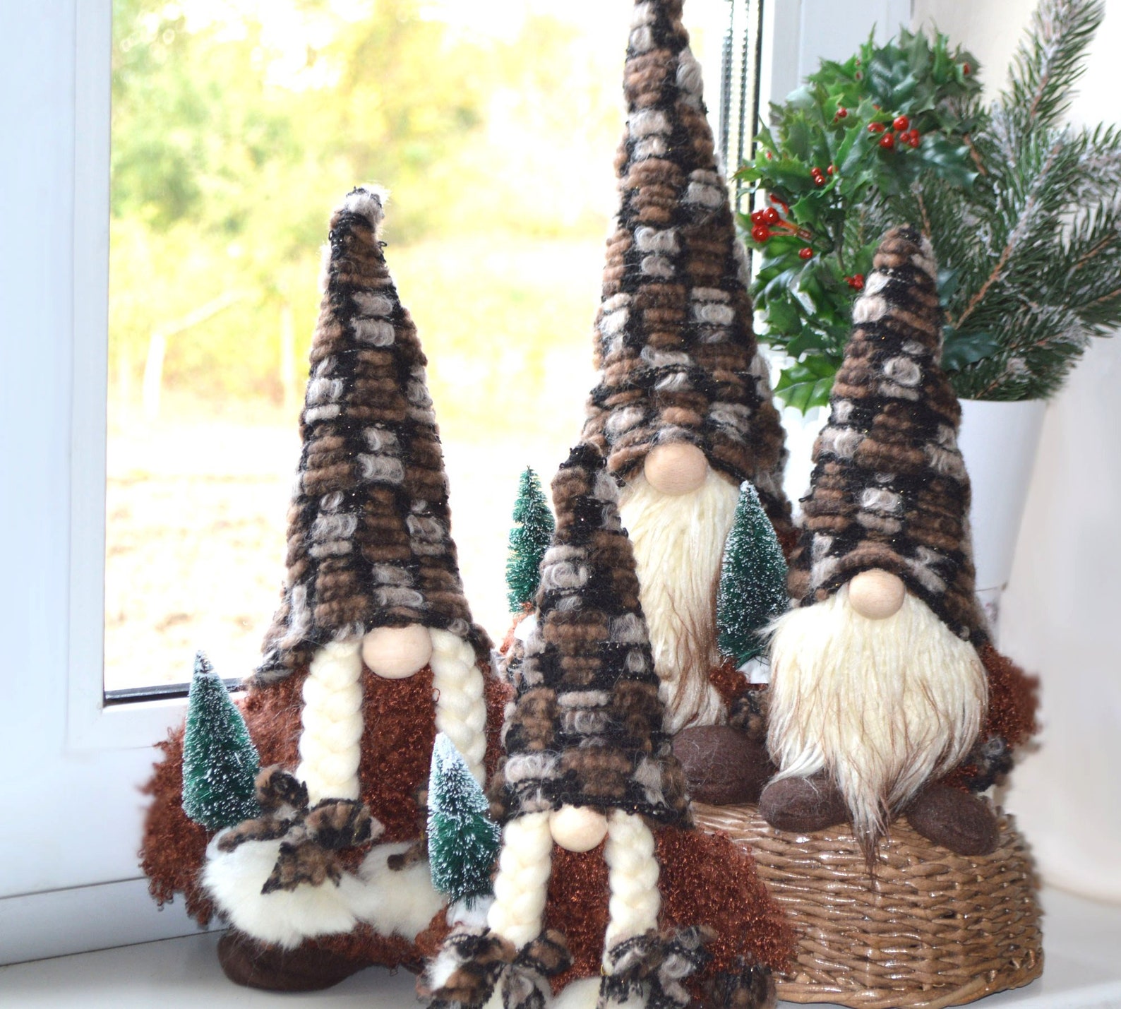 Christmas Gnomes With Snowy Christmas Trees Scandinavian - Etsy
