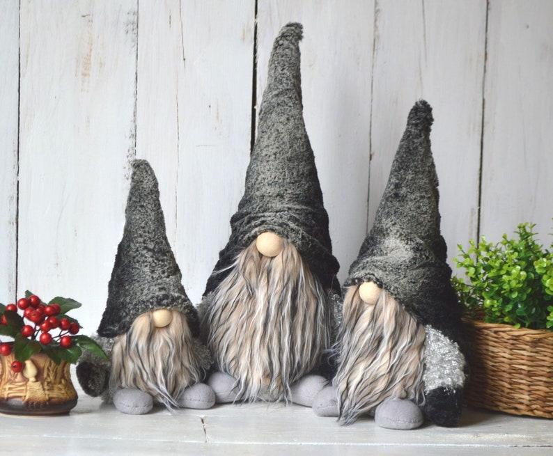 Super Soft Gray Gnome in a Fur Hat Scandinavian Gnomes - Etsy