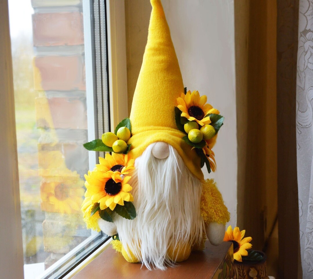 Large Sunflower Gnome: Lemon Summer Decor, Handmade - Etsy