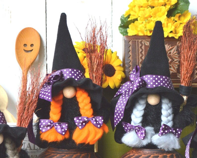 House Witch in hats with purple ribbons Kitchen Witch Tiered | Etsy