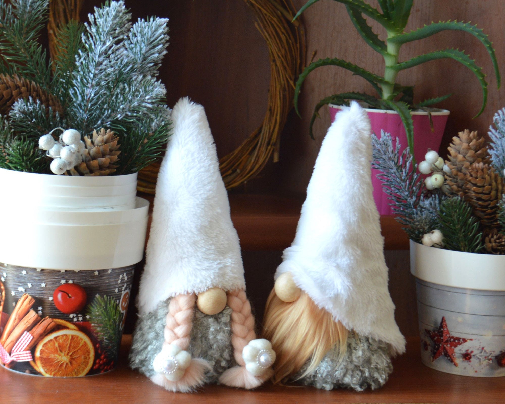 Christmas Gnomes in White Fur Caps Christmas Decoration Set - Etsy