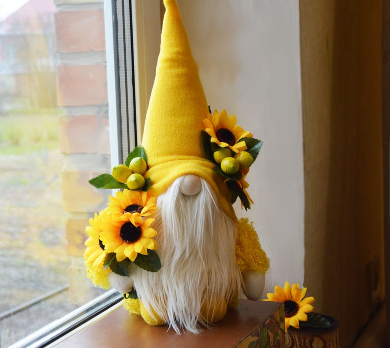 Large Sunflower Gnome: Lemon Summer Decor, Handmade - Etsy