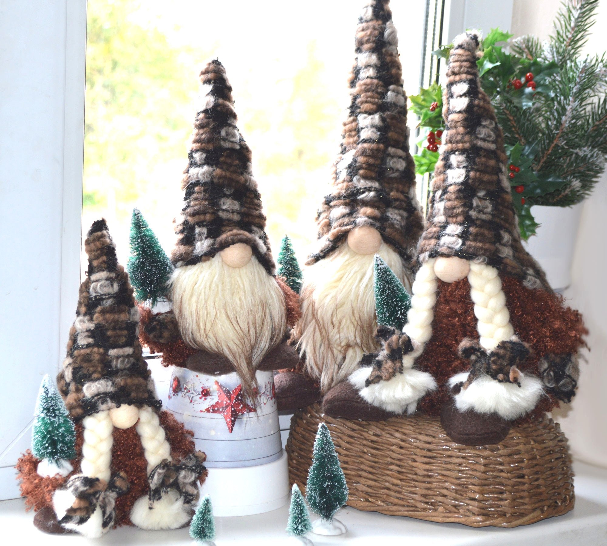 Christmas gnomes with snowy Christmas trees Scandinavian | Etsy