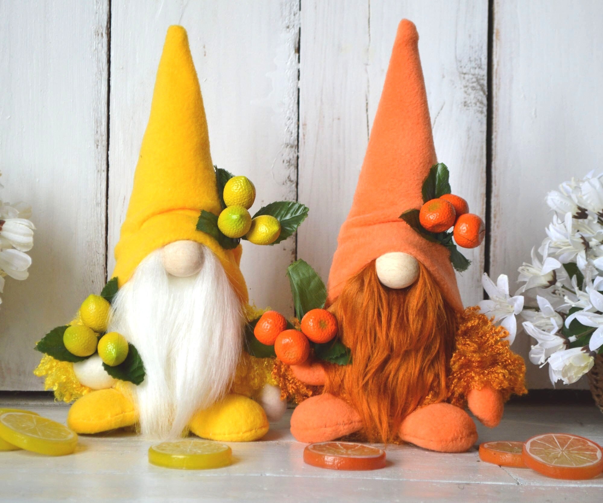 Citrus Gnomes Lemon and Orange Kitchen gnome Tiered Tray | Etsy