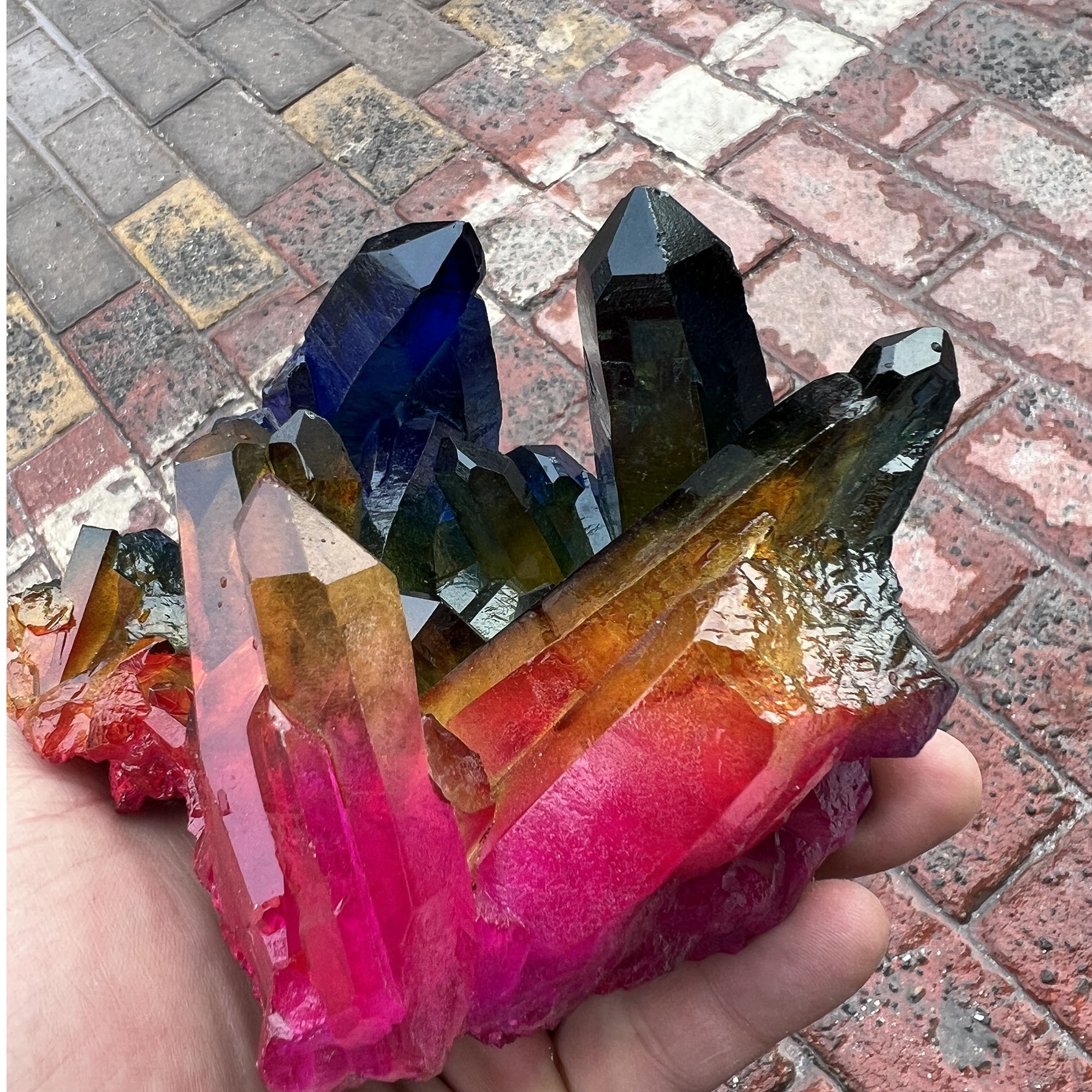 CRYSTAL Three Color Rainbow FLAME AURA Quartz Cluster Titanium - Etsy