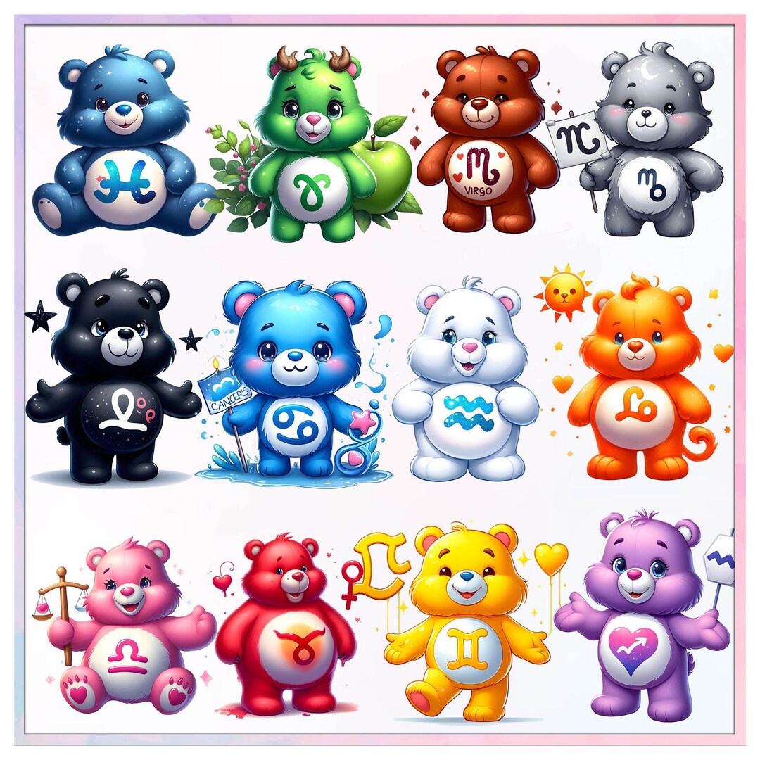 Zodiac Care Bears Png Bundle, Zodiac and Friends Png, Happy Care Bears ...