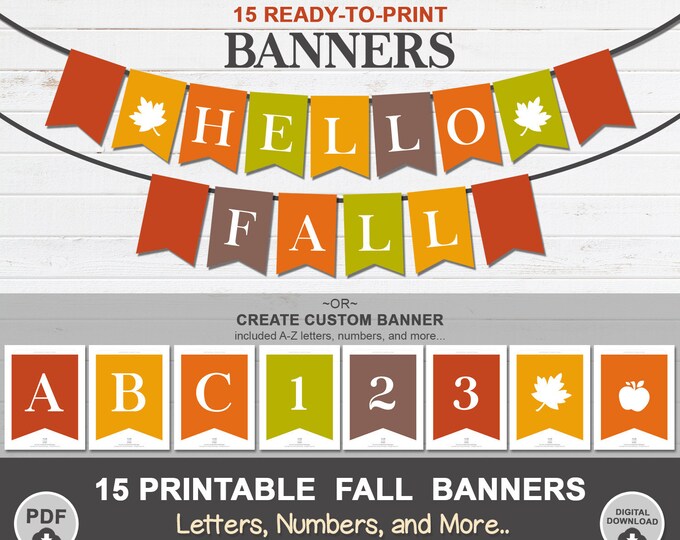 PRINTABLE PDF BANNER - Fall Banner, Autumn Banner, Fall Colors, Letter ...