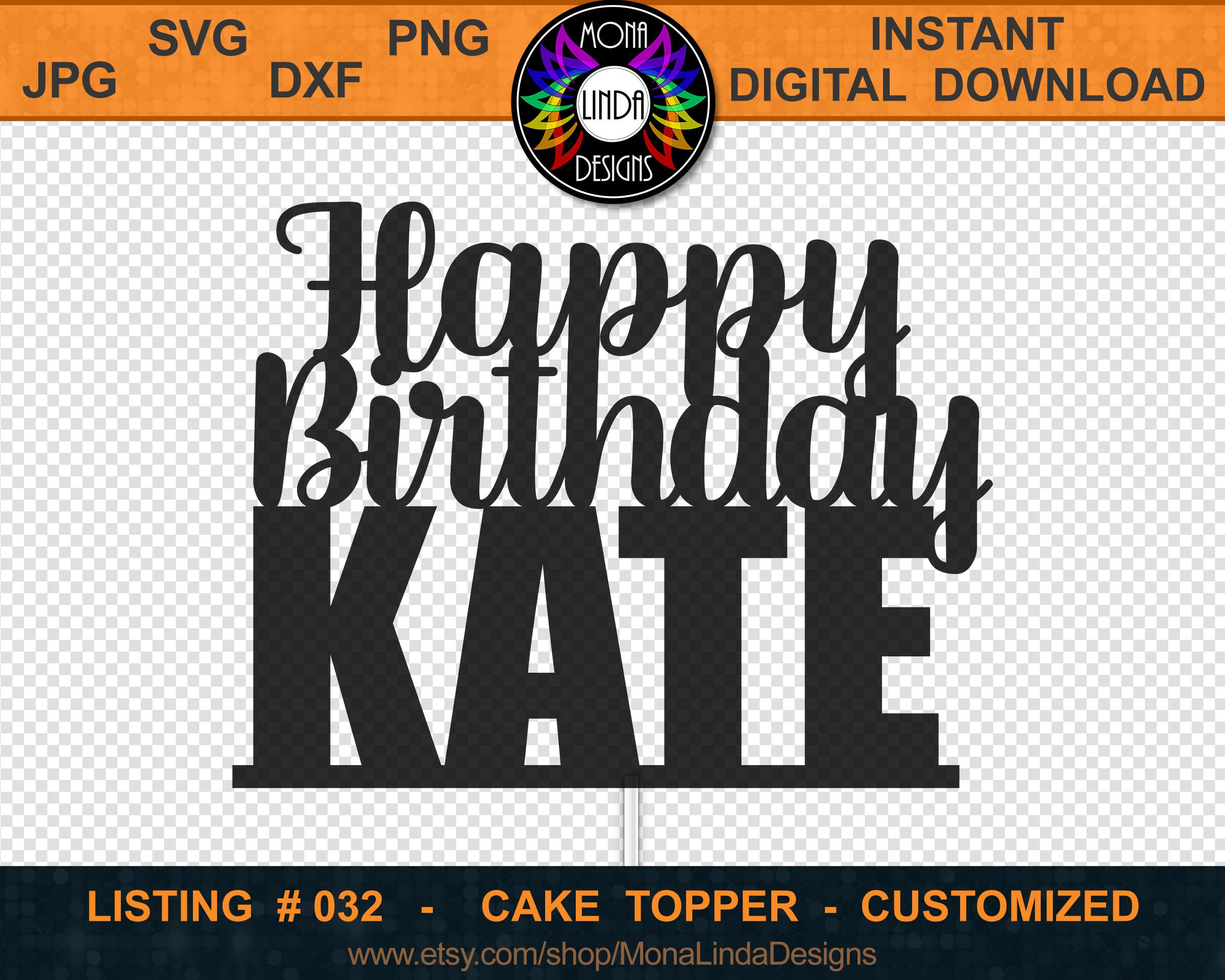Happy Birthday Kate - Cake Topper | SVG PNG DXF Cutting File | Custom ...
