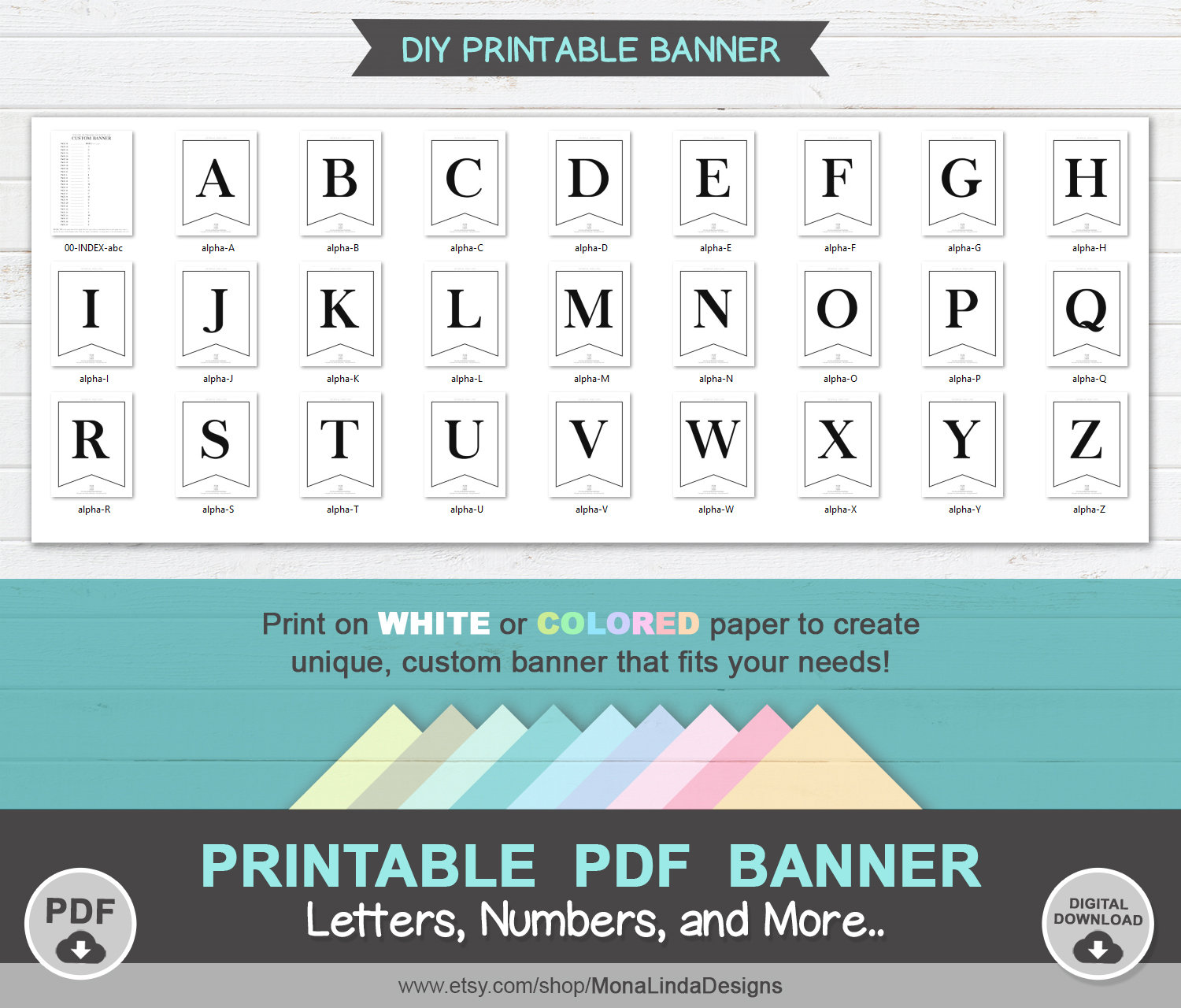 Printable PDF BANNER, Printable Alphabet Letter Banner, Printable ...