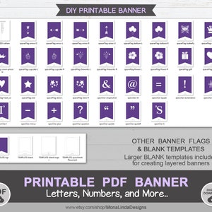 Printable PDF BANNER / Purple and White Printable PDF Alphabet Letter ...