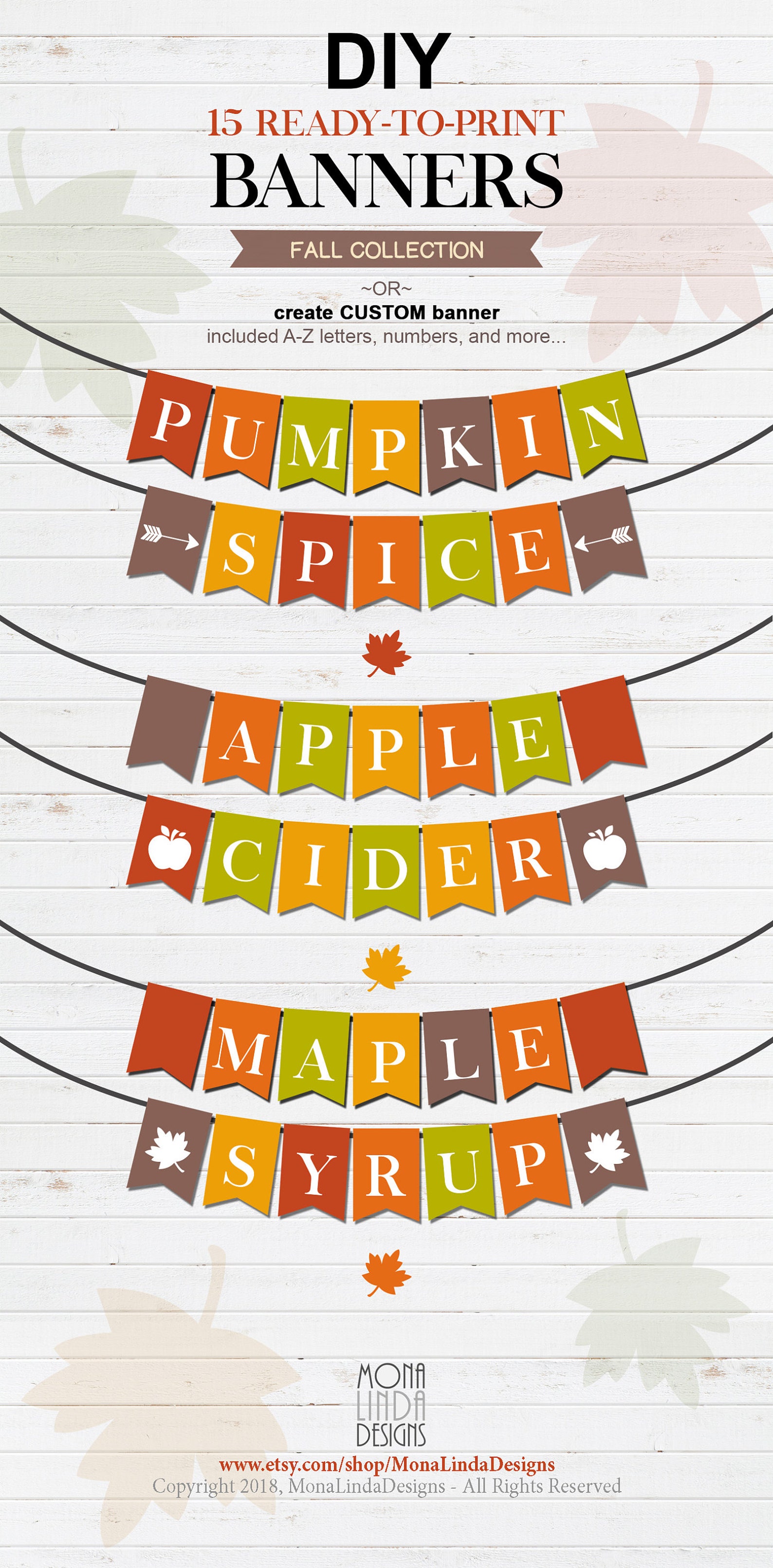 PRINTABLE PDF BANNER Fall Banner, Autumn Banner, Fall Colors, Letter ...