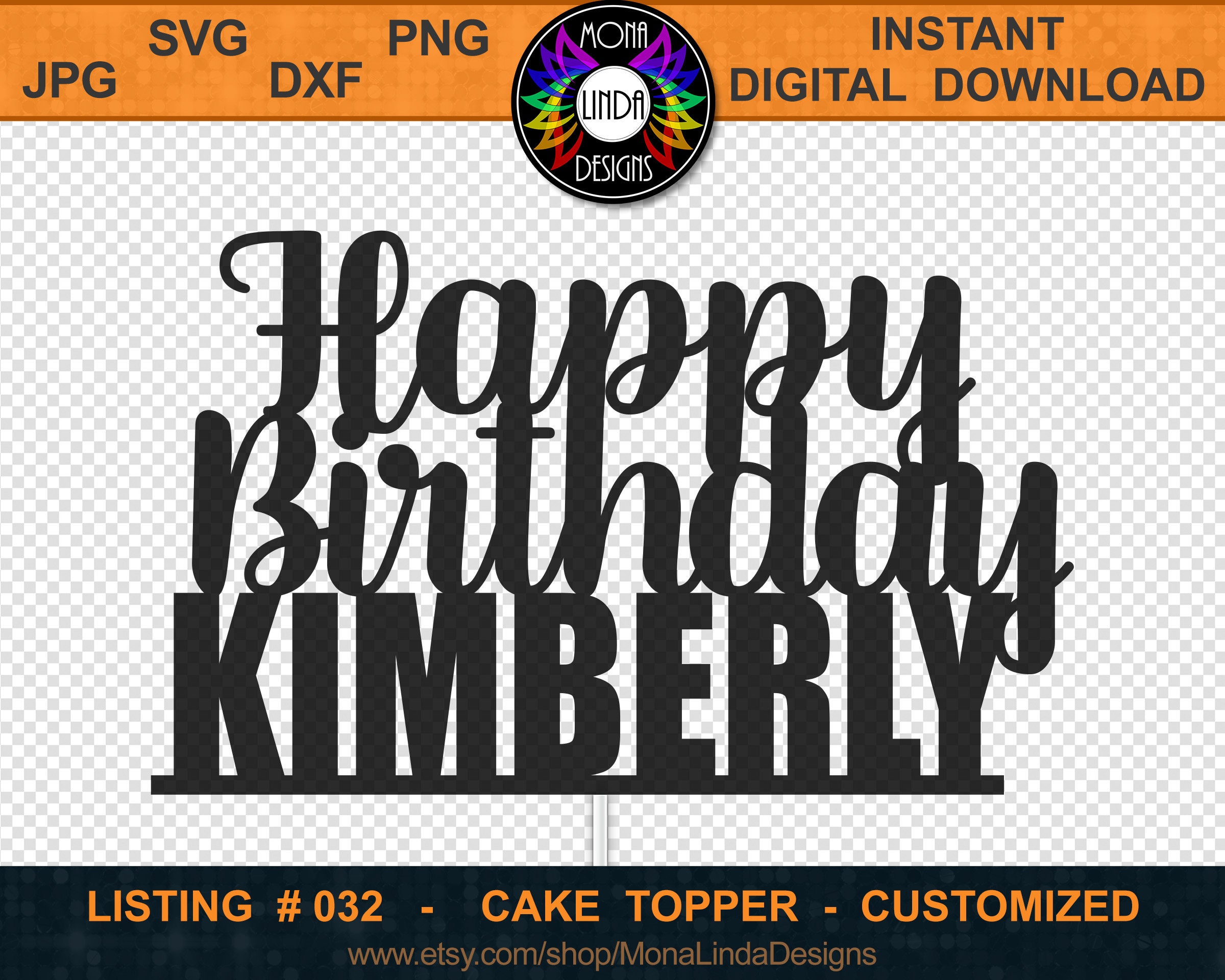 Happy Birthday Kimberly Cake Topper SVG PNG DXF Cutting | Etsy Canada