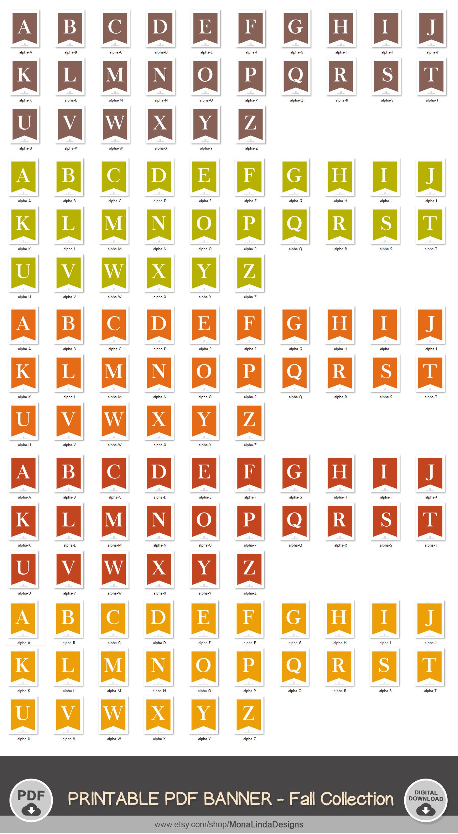 PRINTABLE PDF BANNER Fall Banner, Autumn Banner, Fall Colors, Letter ...