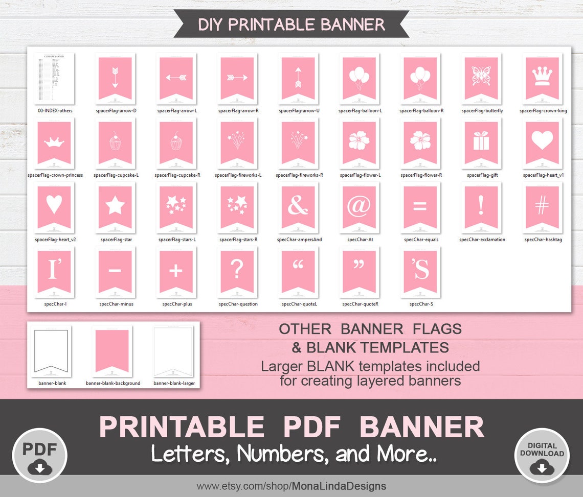 Pink Printable PDF Bannerprintable Alphabet Letter - Etsy