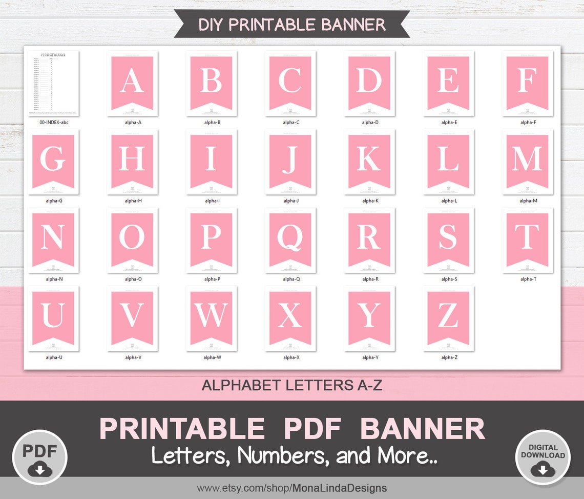 Pink Printable PDF Bannerprintable Alphabet Letter - Etsy