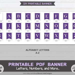 Printable PDF BANNER / Purple and White Printable PDF Alphabet Letter ...