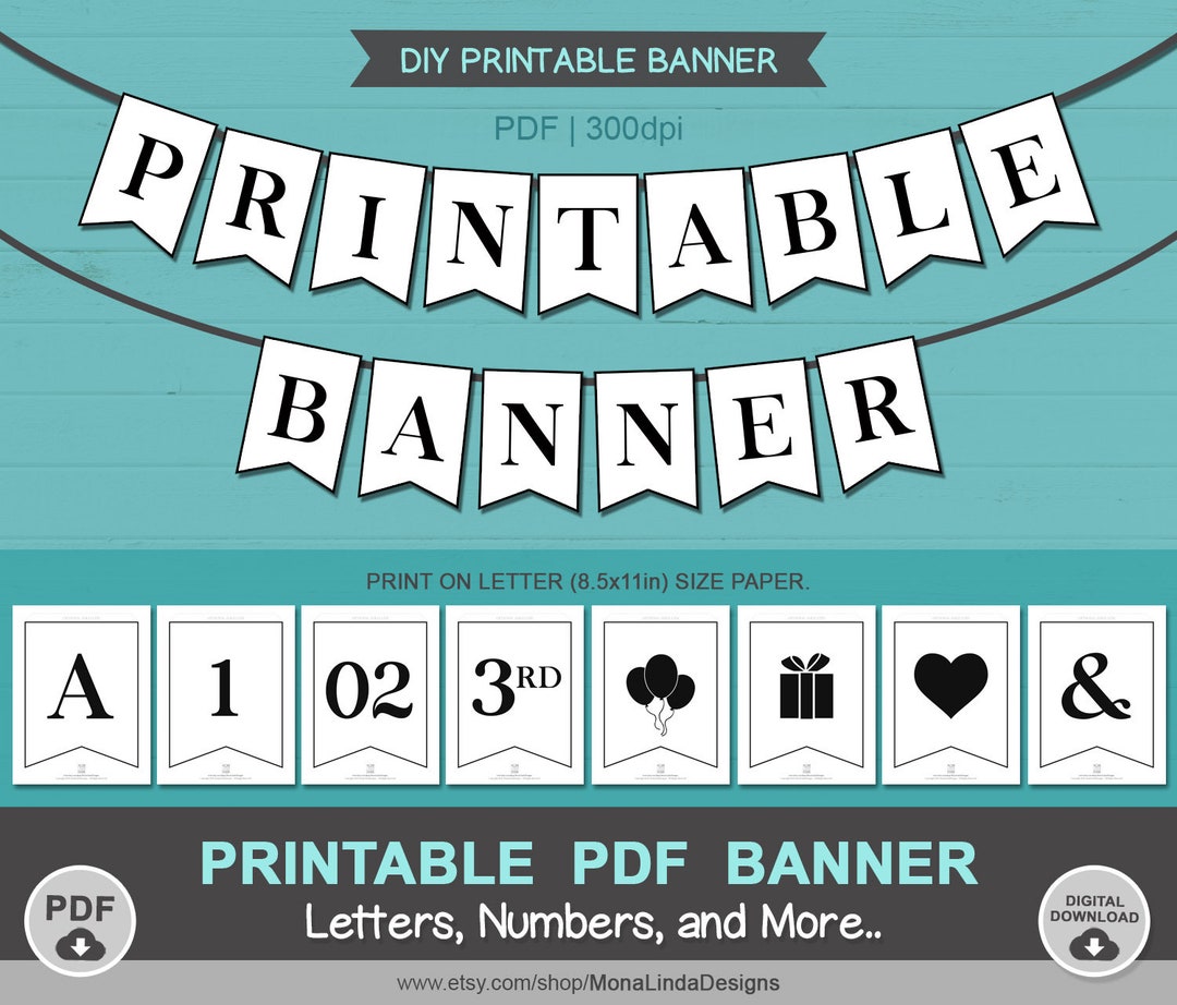 Printable PDF BANNER, Printable Alphabet Letter Banner, Printable ...