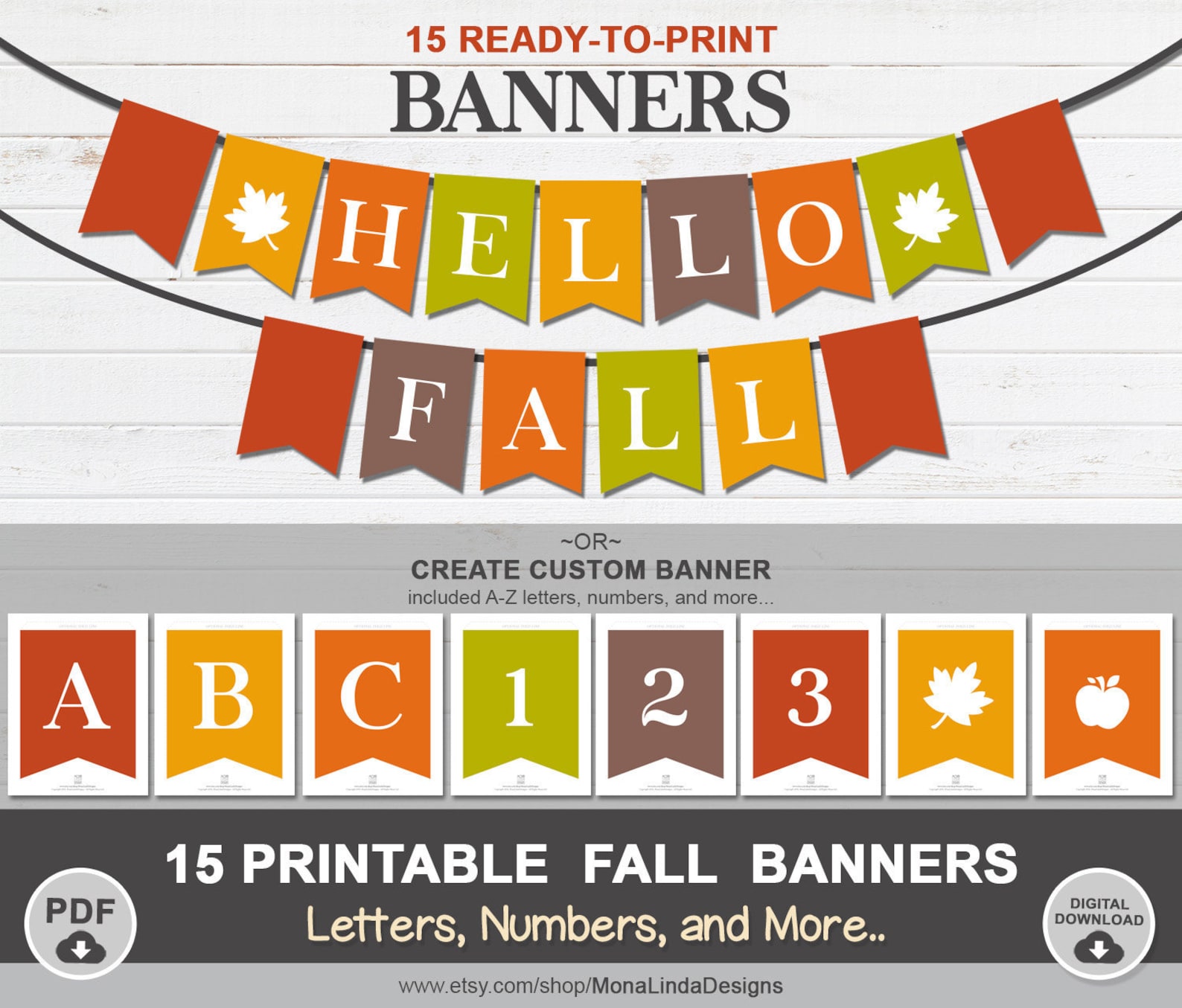 PRINTABLE PDF BANNER Fall Banner, Autumn Banner, Fall Colors, Letter ...