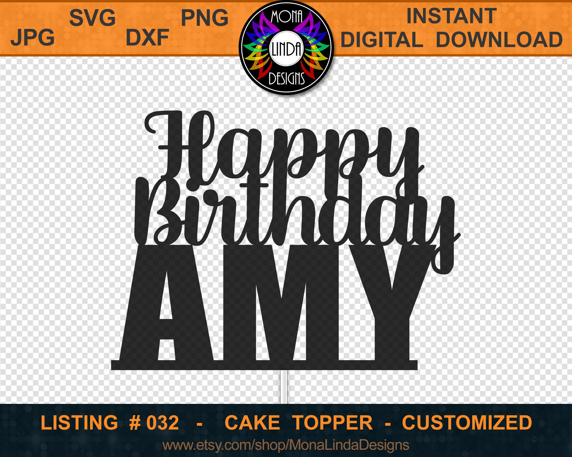 Happy Birthday Amy Cake Topper SVG PNG DXF Cutting File - Etsy Australia