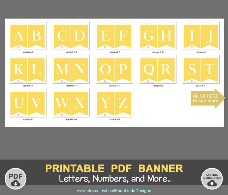 Yellow Printable PDF Bannerprintable Alphabet Letter - Etsy