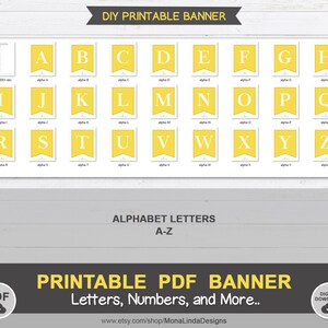 Printable PDF BANNER / Yellow and White Printable PDF Alphabet Letter ...