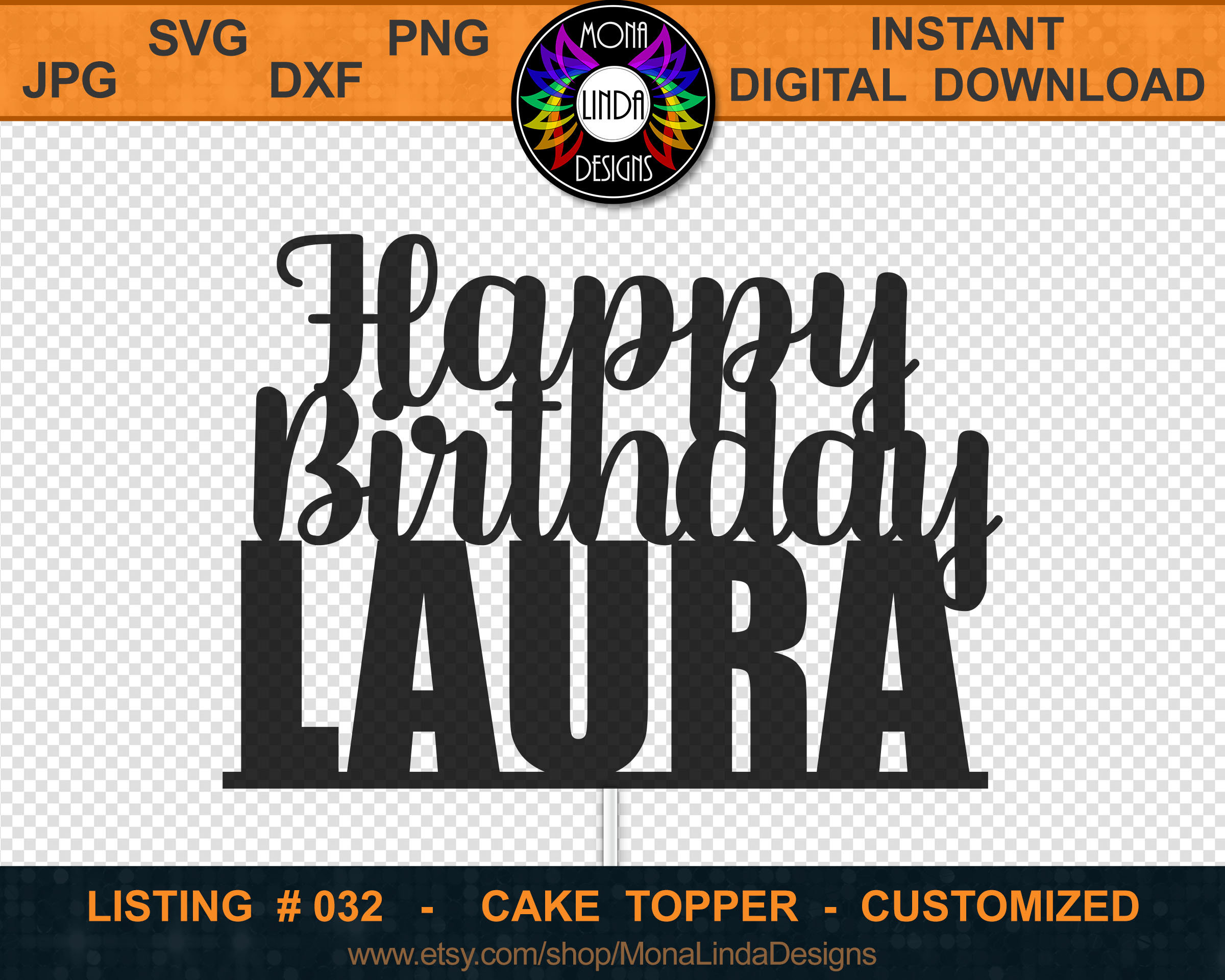 Happy Birthday Laura Cake Topper SVG PNG DXF Cutting File - Etsy New ...